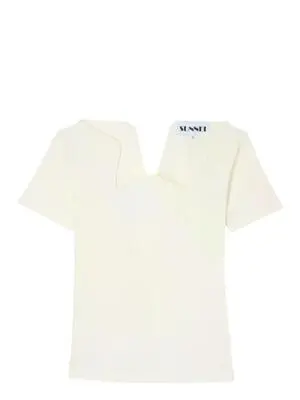 Sunnei Ribbed V-neck T-shirt - Neutrals