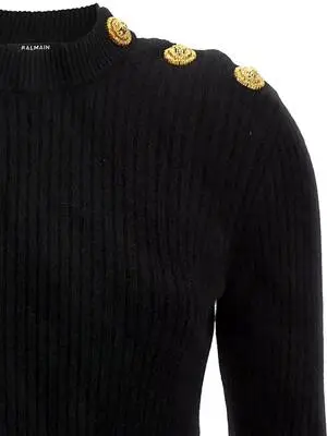 Balmain Embellished Ribbed Sweater - Black