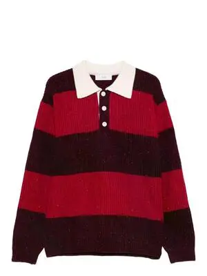 DUNST Striped Polo-neck Sweater - Red