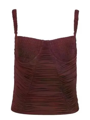 DION LEE Smocked Corset Top - Red