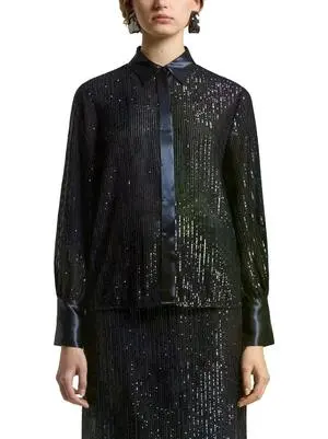 Peserico Sequin-embellished Satin-trimmed Shirt - Blue