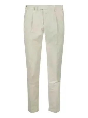 PT TORINO Pleated Cotton Trousers - Neutrals