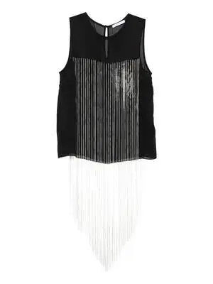Patrizia Pepe Sheer-panel Fringed Top - Black