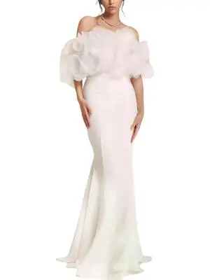 ANA RADU Off-shoulder Fishtail Gown - White