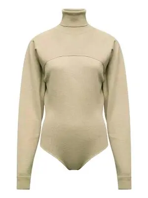 MAISON MARGIELA Ribbed Knit Turtleneck Bodysuit - Neutrals