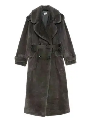 P.a.r.o.s.h Belted Double-breasted Faux Fur Coat - Grey