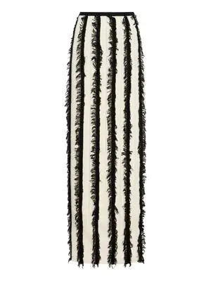 ZANKOV Evangeline Fringed Maxi Skirt - Black,white