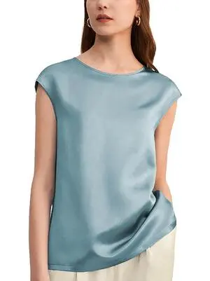 Lilysilk Basic Cap Sleeves Silk Tee Blue Haze