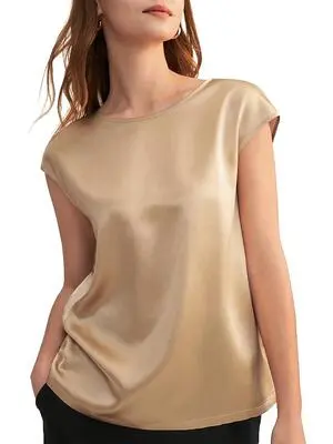 Lilysilk Basic Cap Sleeves Silk Tee - Light Camel
