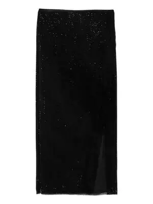 SELF-PORTRAIT Crystal-embellished Straight Skirt - Black