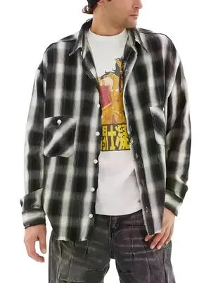 SAINT MXXXXXX Checked Frayed Shirt - Black