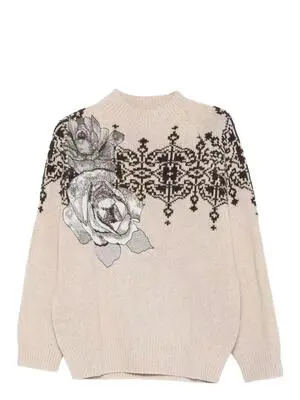 BLUGIRL Rose-print Sweater - Neutrals