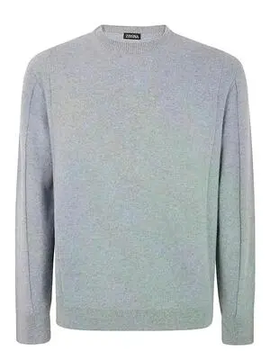 Zegna Round-neck Wool-cashmere Blend Sweater - Grey