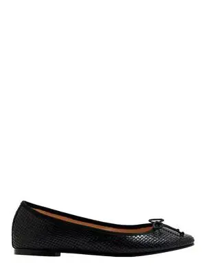 HOUSE OF BALLERINAS Snakeskin-effect Bow Ballet Flats - Black