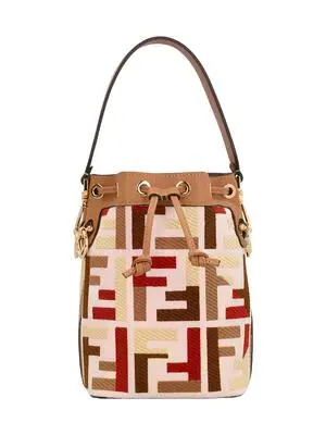 Fendi Mini Mon Tresor Ff-motif Bucket Bag - Neutrals