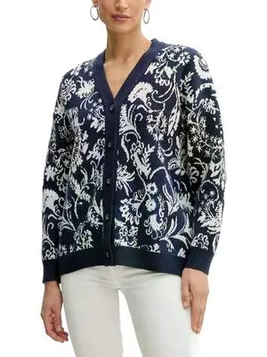 Guess Melinda Floral-jacquard Cardigan - Blue