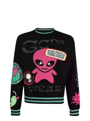 Gcds Alien Graphic Crew-neck Sweatshirt - Black
