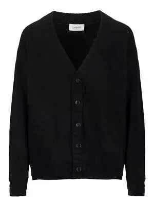 LANEUS Ribbed V-neck Cardigan - Black