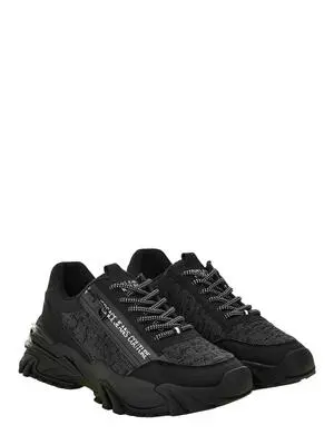 Versace Zip-detail Textured Sneakers - Black