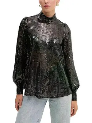 ALLSAINTS Sequin Embellished High-neck Blouse - Black