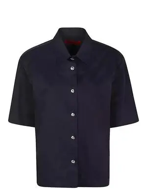 THELATEST Jewel-button Short-sleeve Shirt - Black