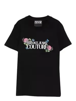 Versace Floral-embellished T-shirt - Black
