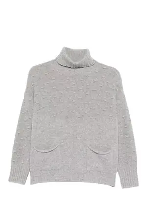TABARONI CASHMERE Roll-neck Textured Sweater - Grey