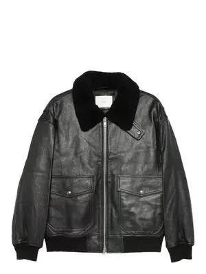 DUNST Shearling-Collar Leather Jacket