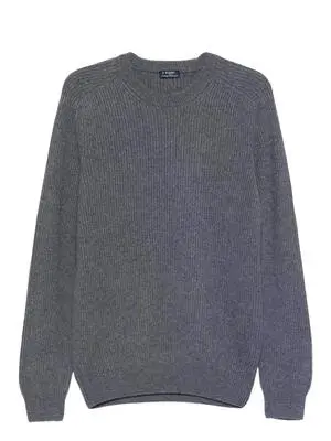BARBA NAPOLI Ribbed Crew-neck Sweater - Grey