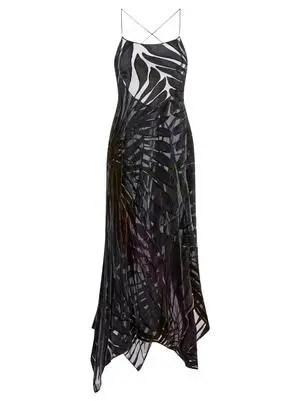 Roberto Cavalli Leaf-print Velvet Dress - Black