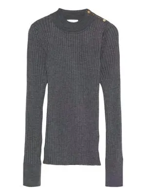 FORTE_FORTE Ribbed Turtleneck With Button Detail - Grey
