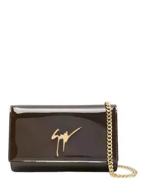GIUSEPPE ZANOTTI Patent Leather Clutch With Logo - Brown