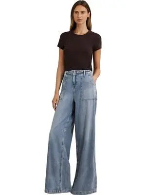 Good American Wide-leg Denim Trousers With Linen - Indigo Blue