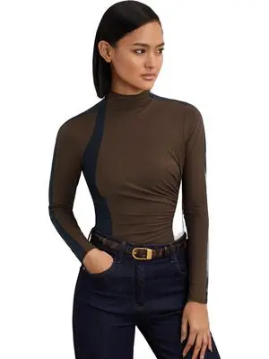 REISS Stretch-lyocell Jersey Ruched Bodysuit - Navy/camel