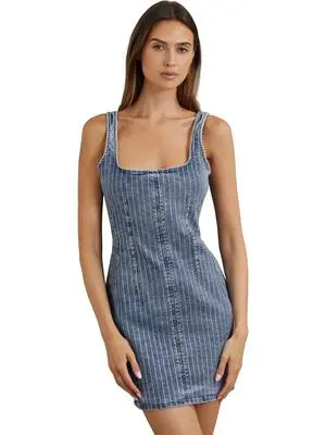 Good American Denim Rhinestone Dress - Indigo Blue