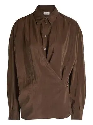 LEMAIRE Twisted Crinkled Silk-blend Shirt - Brown