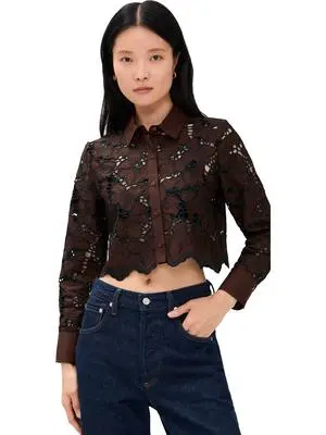 L'Agence Seychelle Embroidered Button-Down Hot Fudge/black