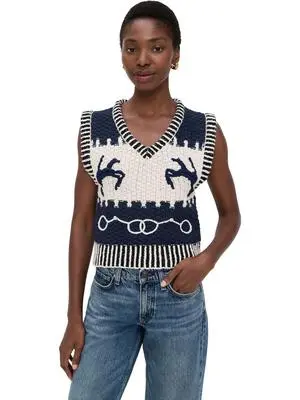 Carolina K Fox Embroidered Vest - Navy
