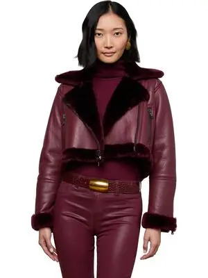 L'Agence Pike Shearling Leather Jacket - Wine