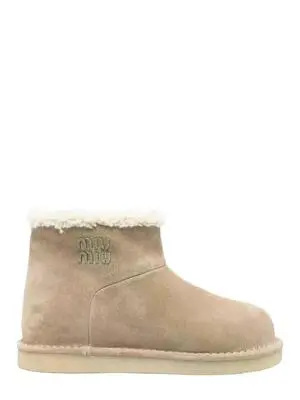 Miu Miu Suede Shearling-lined Ankle Boots - Neutrals