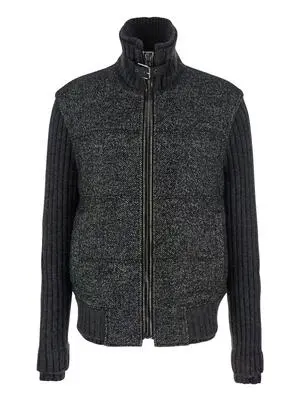 Dolce & Gabbana Herringbone Ribbed-knit Bomber Jacket - Grey
