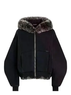 Dolce & Gabbana Fur-trimmed Zip-up Hoodie - Black