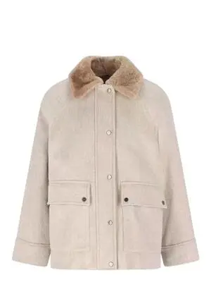 Brunello Cucinelli Wool Jacket With Faux-fur Collar - Neutrals