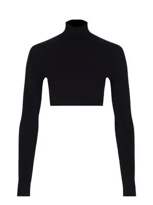 Zeynep Arçay Turtleneck Knit Crop Top - Black