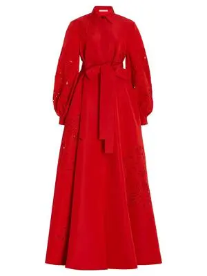 Carolina Herrera Embroidered Silk Trench Gown - Red