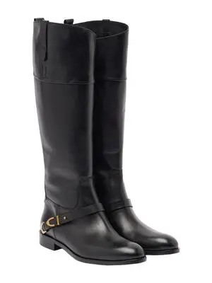 GOLDEN GOOSE Knee-high Leather Boots With Gold Tone Hardware - Black