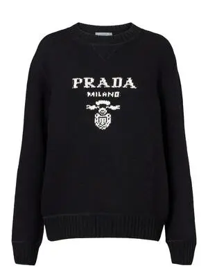 Prada Logo Wool And Cashmere Sweater - Black