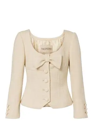 Valentino Garavani Bow-detail Cropped Wool-blend Tweed Jacket - Beige