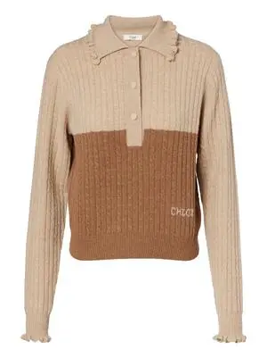 Chloé Cable-knit Wool And Cashmere Polo Sweater - Beige