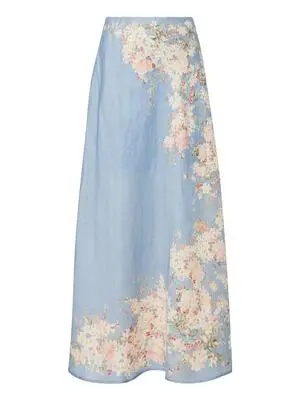 Zimmermann Cascadian Floral Linen Maxi Skirt - Blue